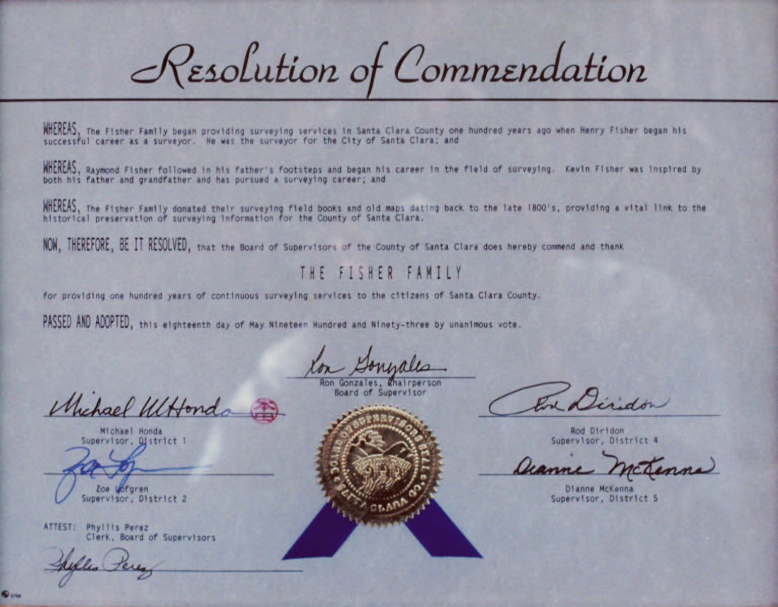 Fisher Family of Santa Clara County, CA - In Memory